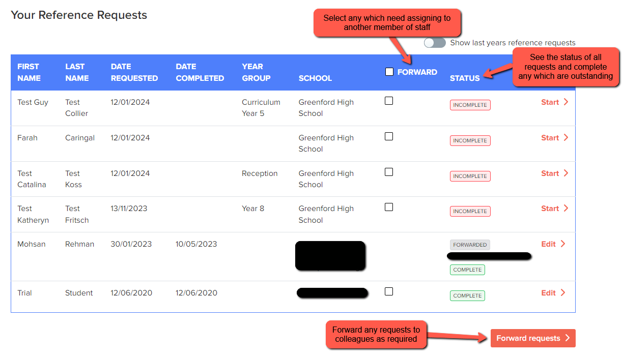 How a referee completes a reference request