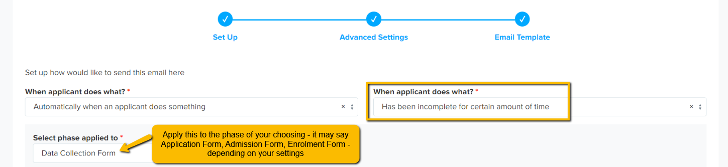 How to manually or automatically follow up with incomplete applications
