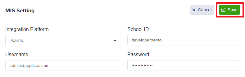 Isams Api Set Up
