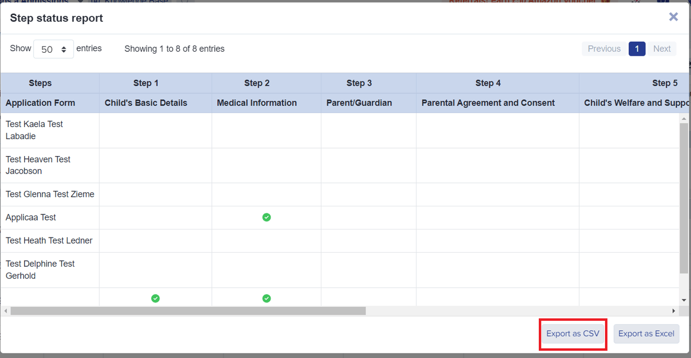 Step Status Report