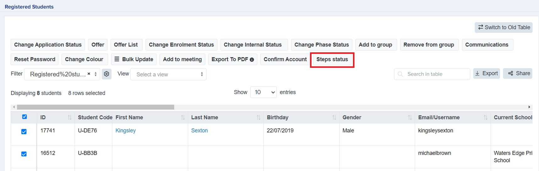 Step Status Report