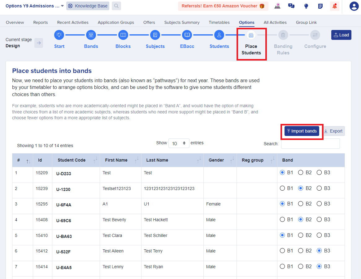 Efficiently Assigning Bands on GCSE Options Module (Year 9)