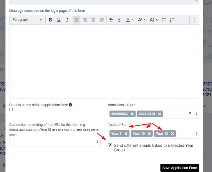 Linking Email Templates to Expected Year Groups (In-Year Admissions)
