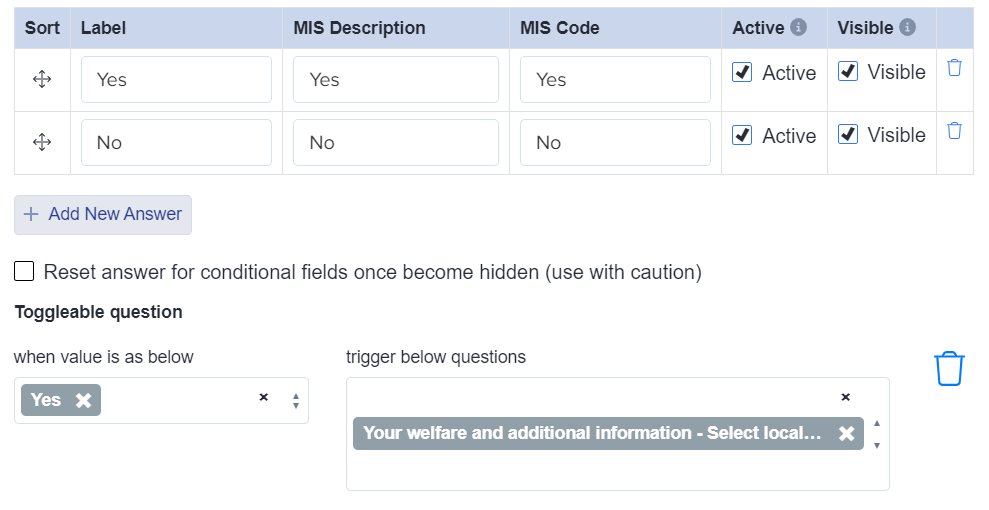 Toggleable/Conditional Questions