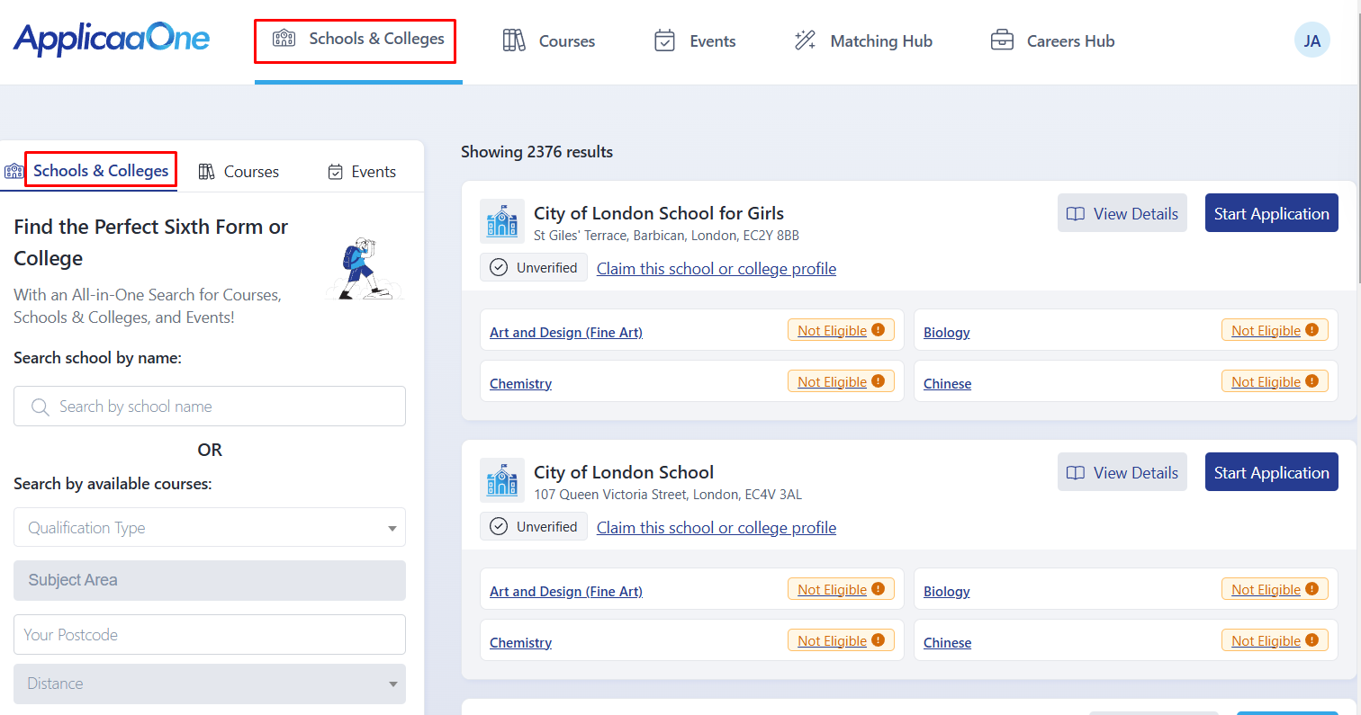 How to Search for Schools or Colleges on ApplicaaOne