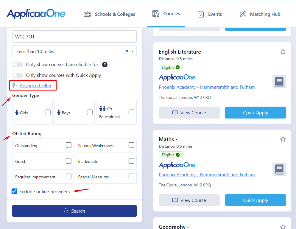 How to Search for Courses on ApplicaaOne