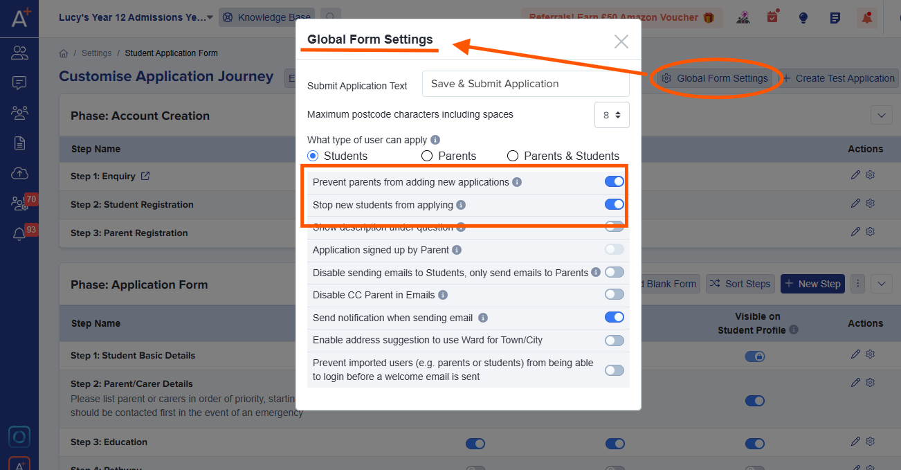 Closing Applications, Disabling Submissions, and Managing Editing Permissions