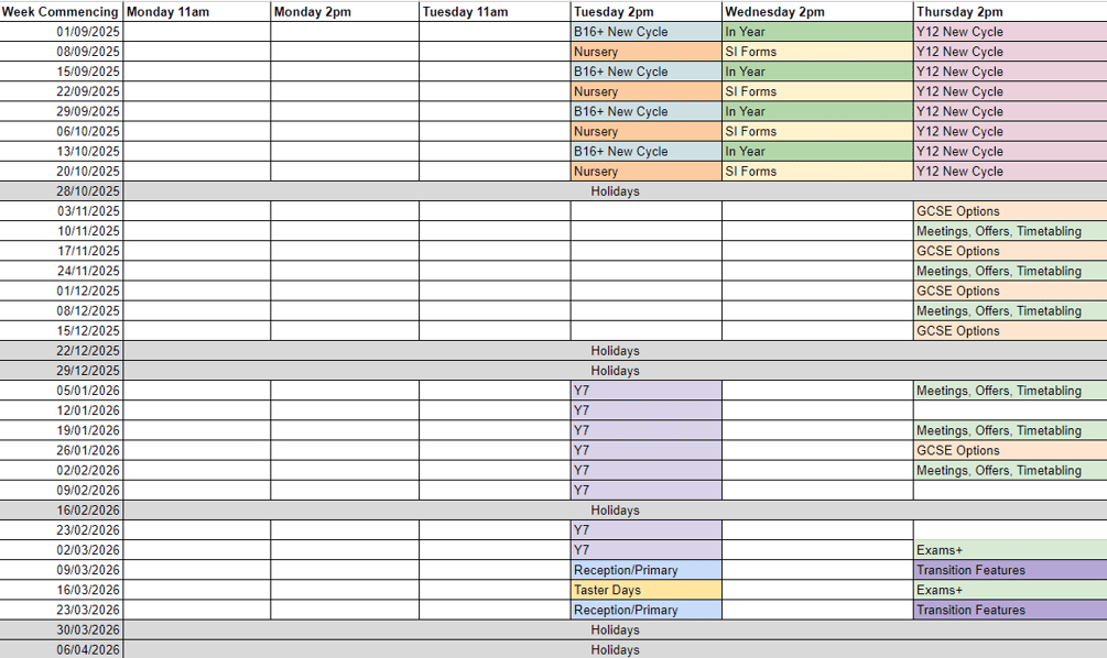 Customer Training Timetable - Group Training
