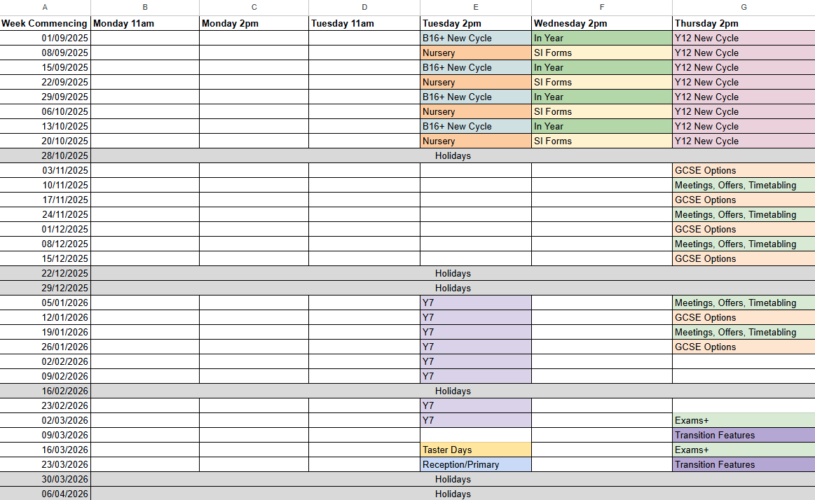 Customer Training Timetable - Group Training