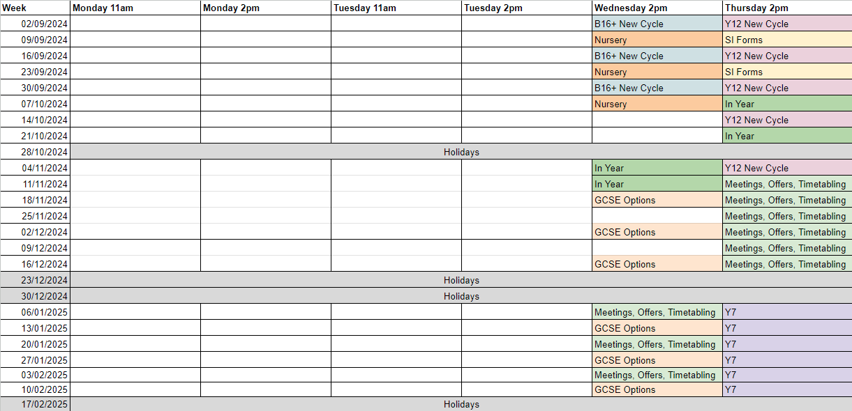 Customer Training Timetable - Group Training