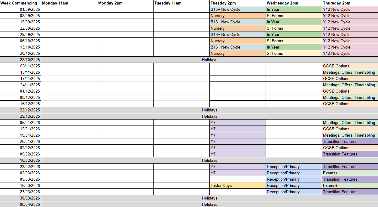 Customer Training Timetable - Group Training