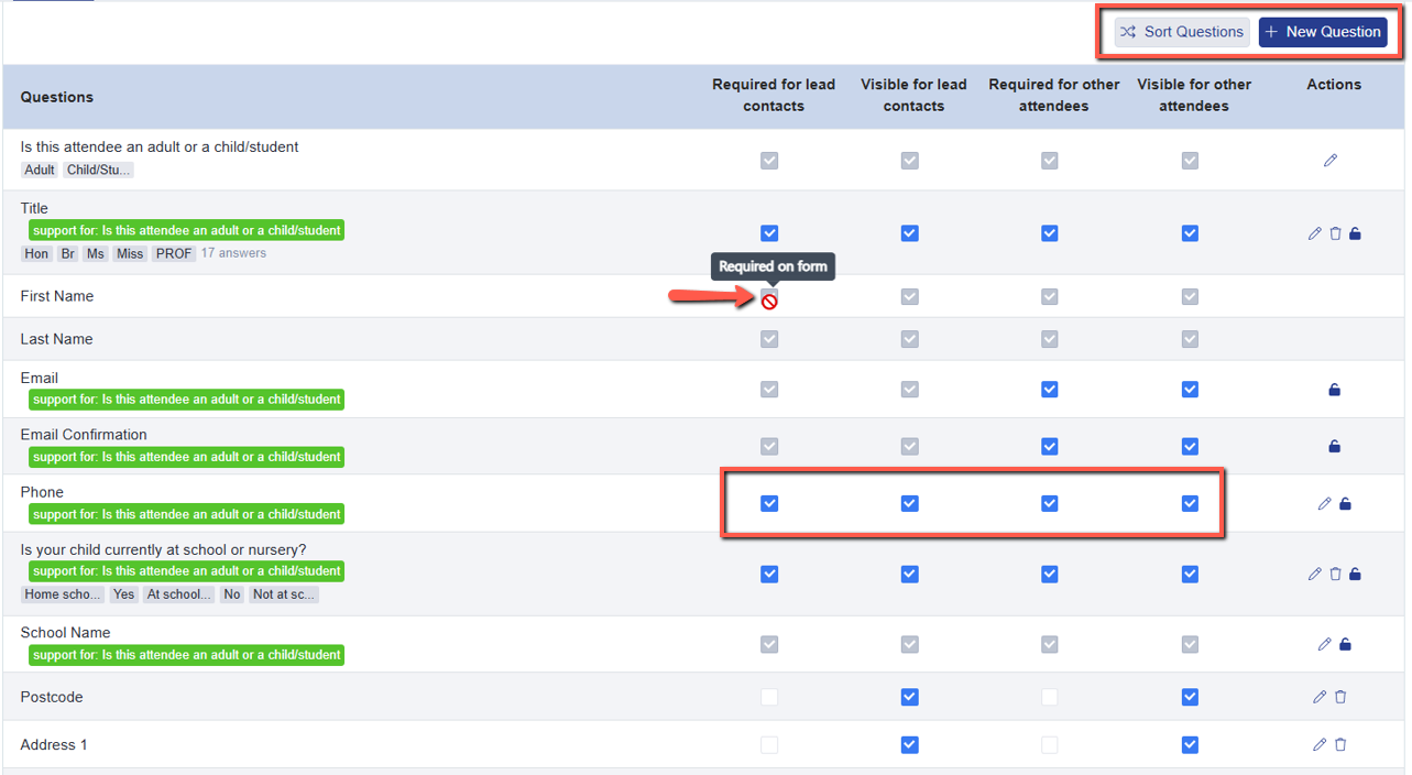 How to create a new event question template