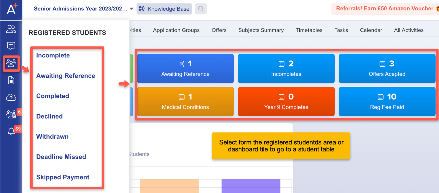Admissions+ Navigation