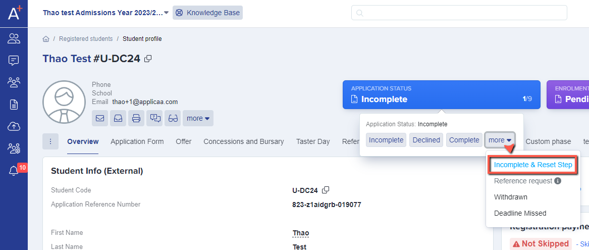 Overview of Student Application Statuses