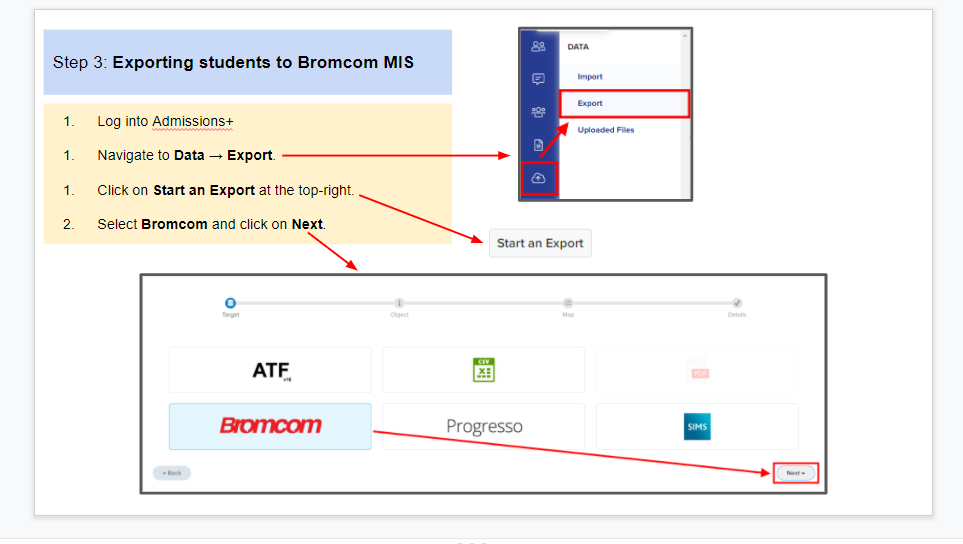Bromcom MIS Admissions+ Export Guide (1min) + PDF Guide
