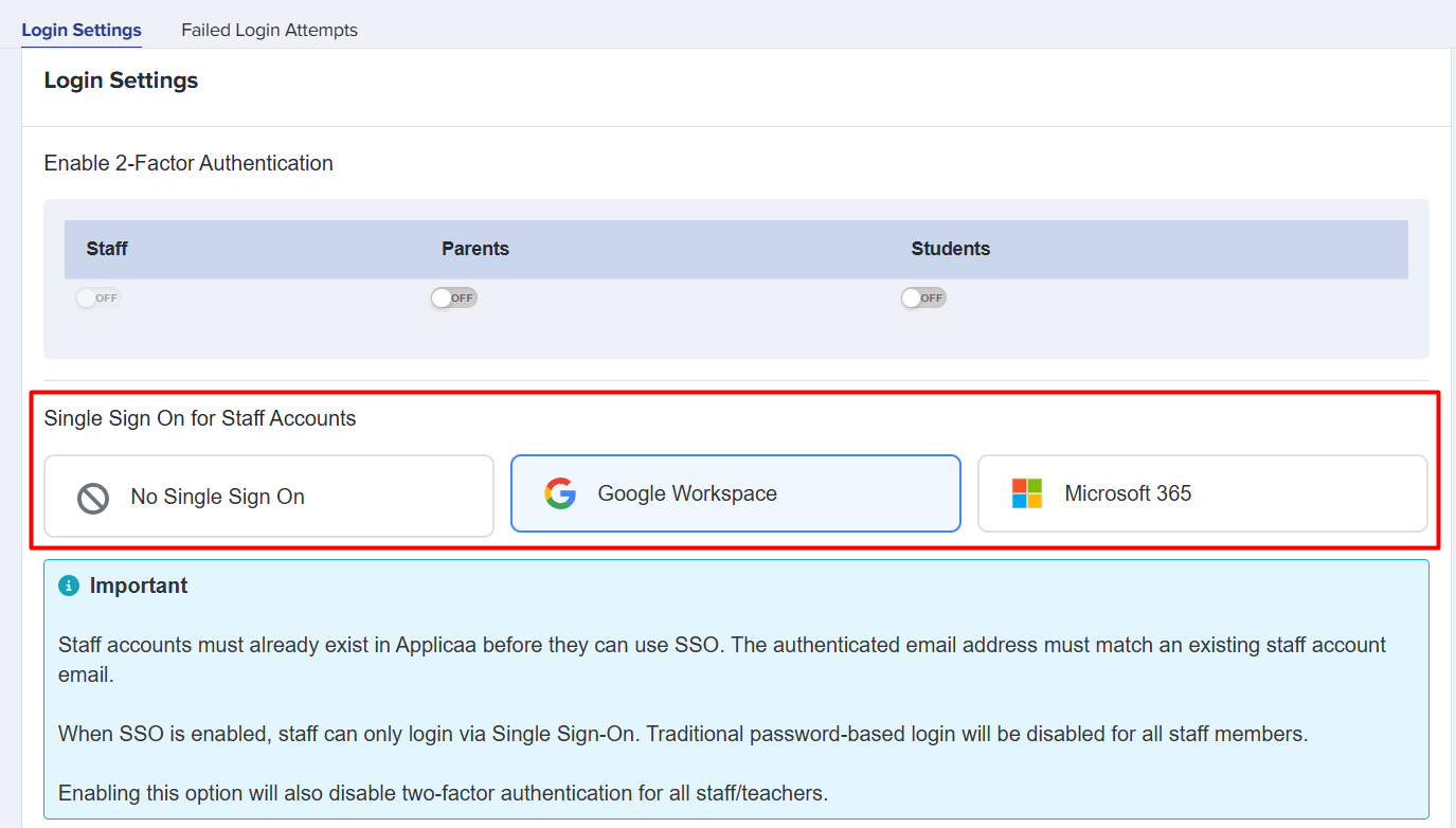 Single Sign-On (SSO) for Staff (Google & Microsoft Accounts only)