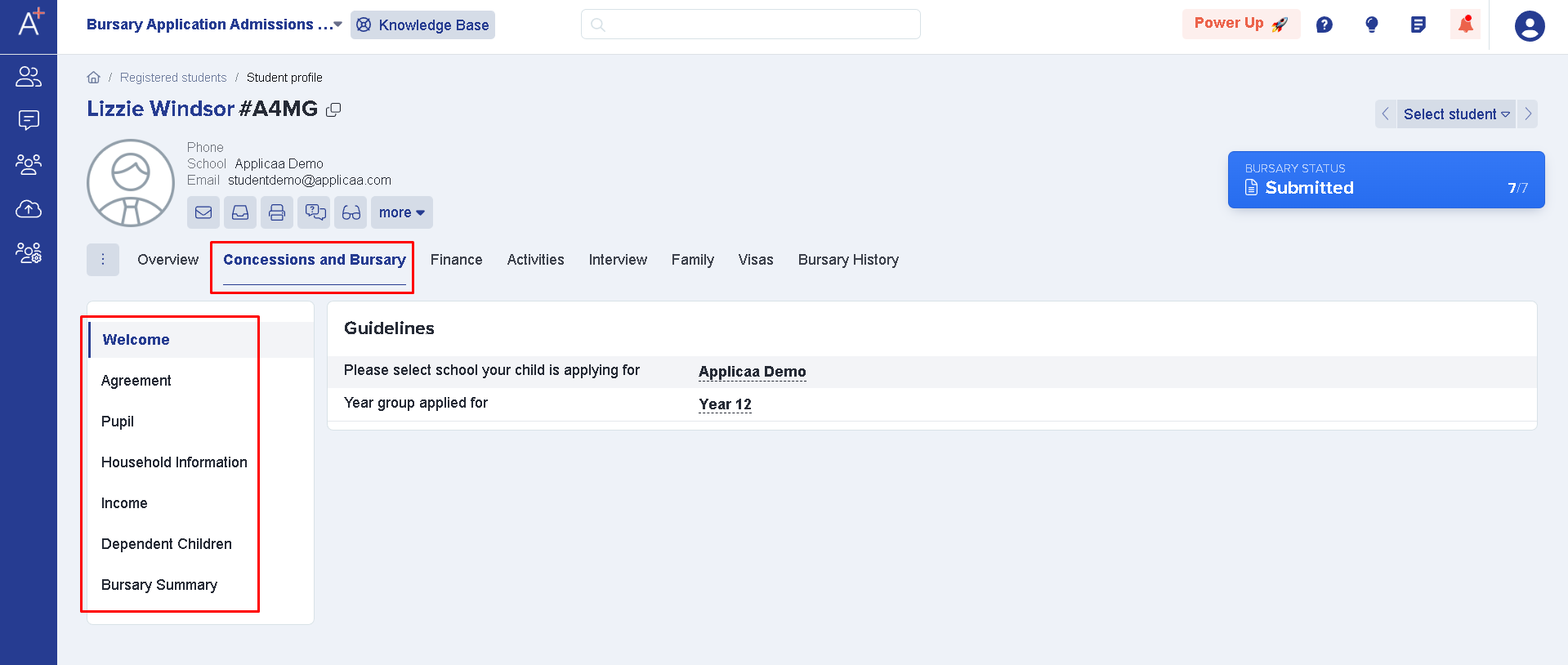 How to check a student's submitted Bursary Application
