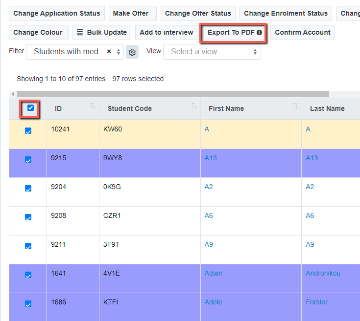 How to export student information as a PDF