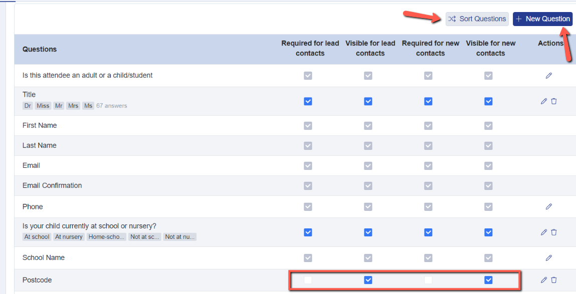 How to create a new event question template